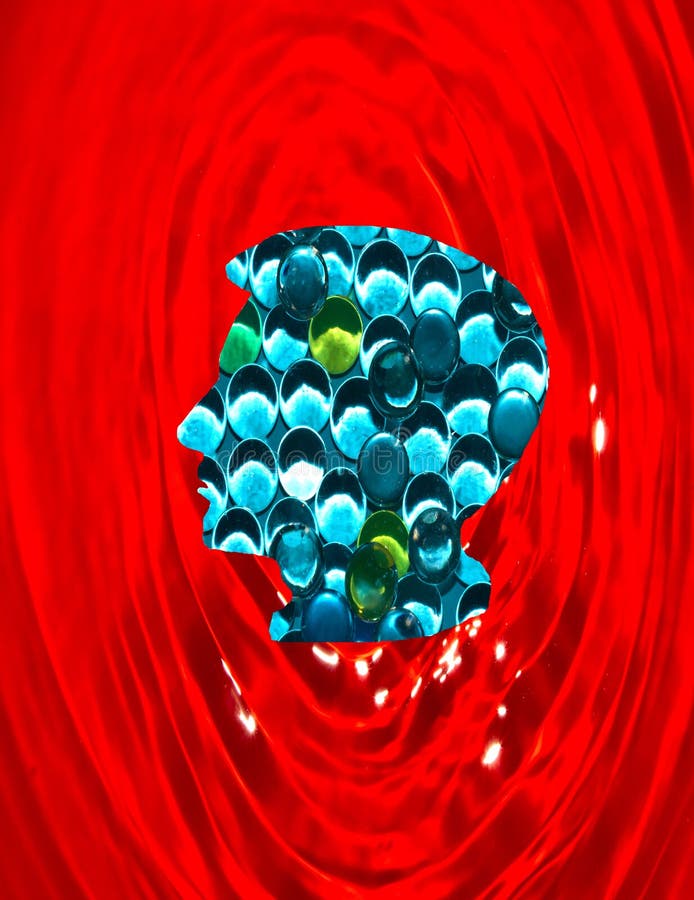 Abstract Blue Digital Head on Red Water Background, Creative Art Modern ...