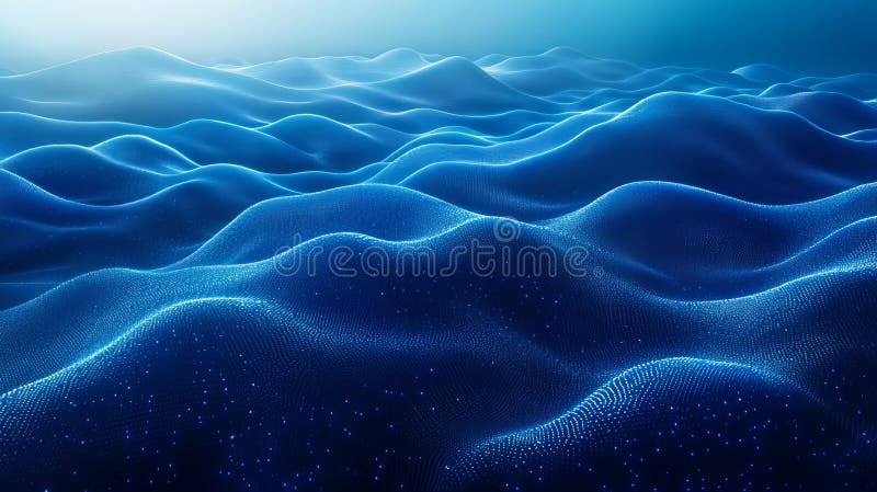 Abstract Blue Digital Landscape, Wavy Background, Big Data Visualization, Technology Concept ...