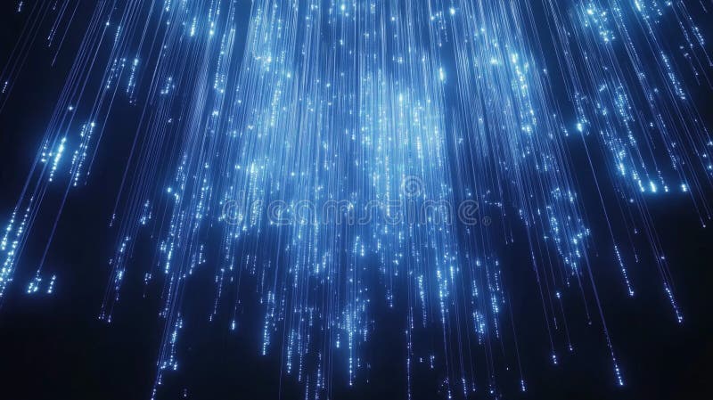 Abstract Blue Digital Light Rain Glowing Particles Falling Background ...