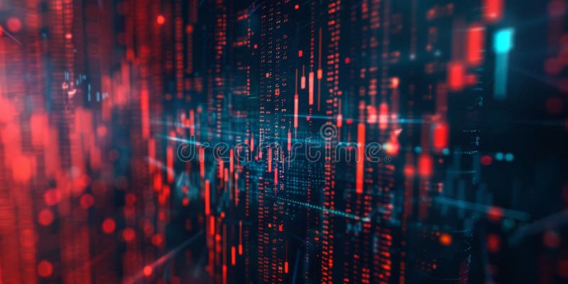 Abstract Blue Digital Matrix with Futuristic Data Stream and Cyber ...