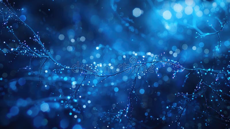 Abstract Blue Digital Network with Glowing Particles. Technology ...