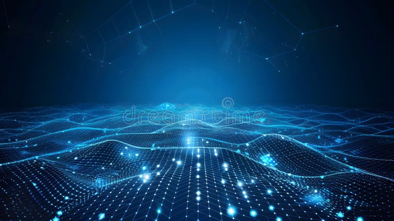 Abstract Blue Digital Network Grid Background Stock Illustration ...