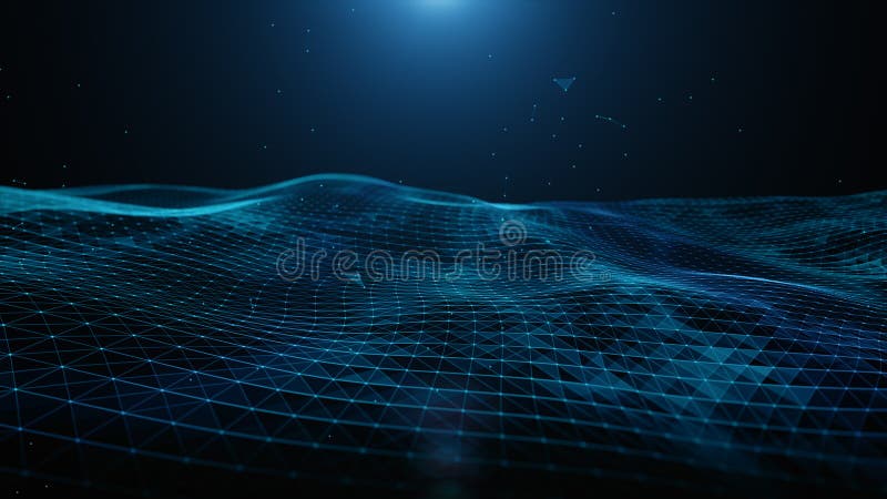 Abstract Blue Digital Particles, Lines and Dots Connection Wave Flow ...
