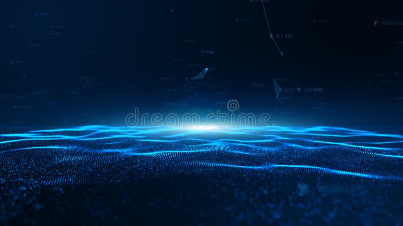 Abstract Blue Digital Particles Wave and Digital Data Network ...
