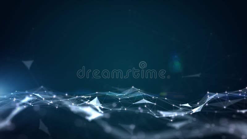 Abstract Blue Digital Particles Wave and Digital Data Network ...