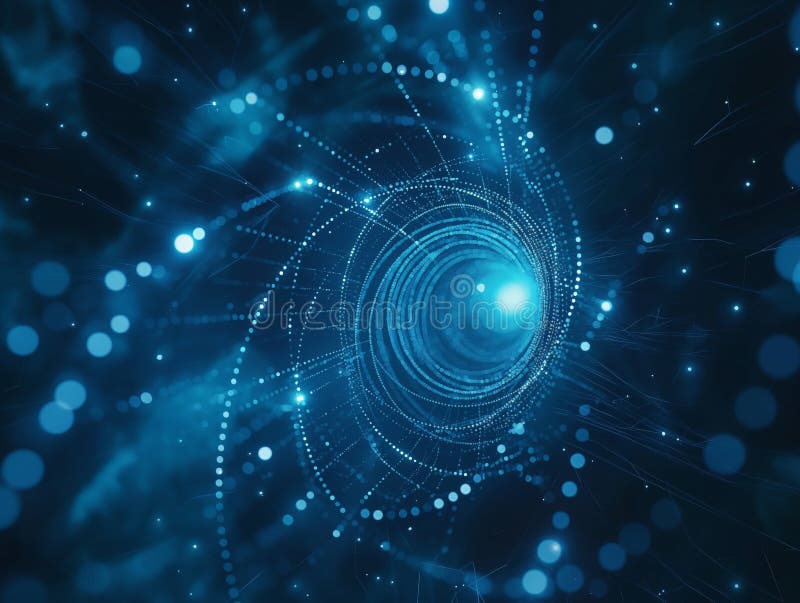 Abstract Blue Digital Spiral with Light Particles Stock Image - Image ...