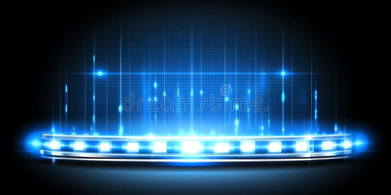 Abstract Blue Digital Stage Futuristic Technology Light Glowing Bright ...