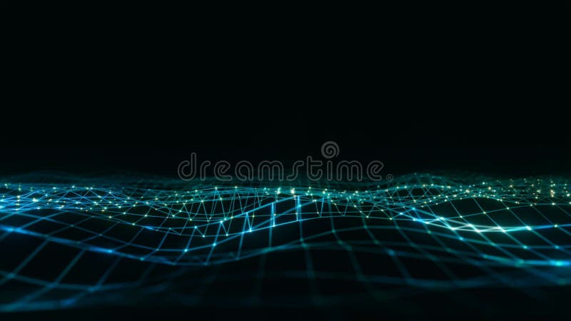 Abstract Blue Digital Technology Big Data Wave Stream Concept, 3d Block ...