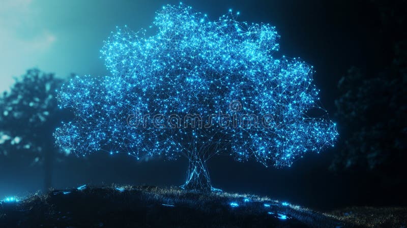 Abstract Blue Digital Tree Network Glowing Lines Technology Nature Art ...