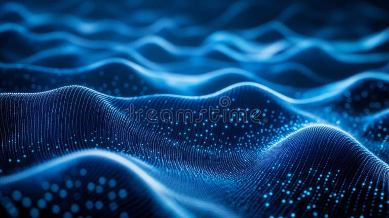 Abstract Blue Digital Wave Background with Particles Stock Illustration ...