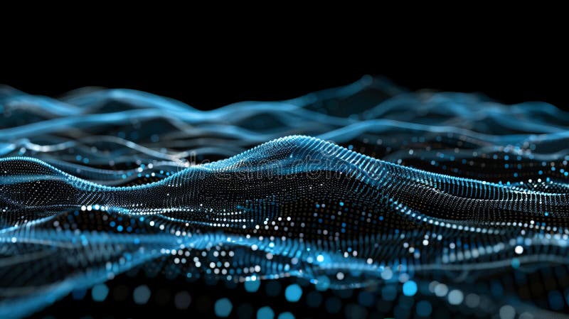 Abstract Blue Digital Wave Background. Technology Backdrop. Data Stream ...