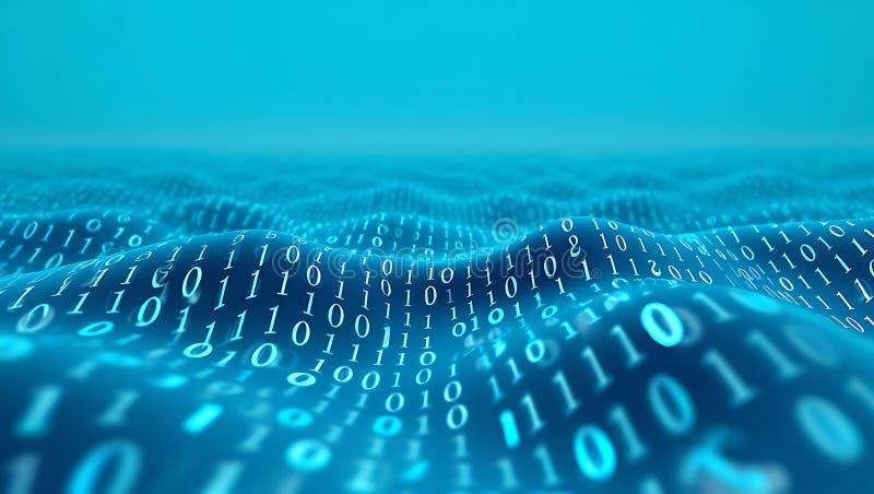 Abstract Blue Digital Wave Binary Code Data Flow Technology Background Image Stock Illustration ...