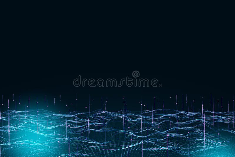 Abstract Blue Digital Wave on Dark Background Stock Illustration ...