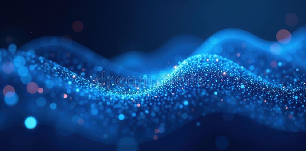 Abstract Blue Digital Wave, Glowing Particles, Bokeh , Visual, Stream ...