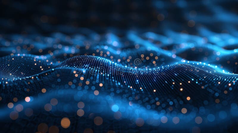 Abstract Blue Digital Wave with Glowing Particles. Futuristic ...