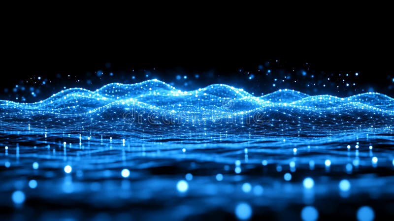 Abstract Blue Digital Wave Network Landscape Stock Illustration ...