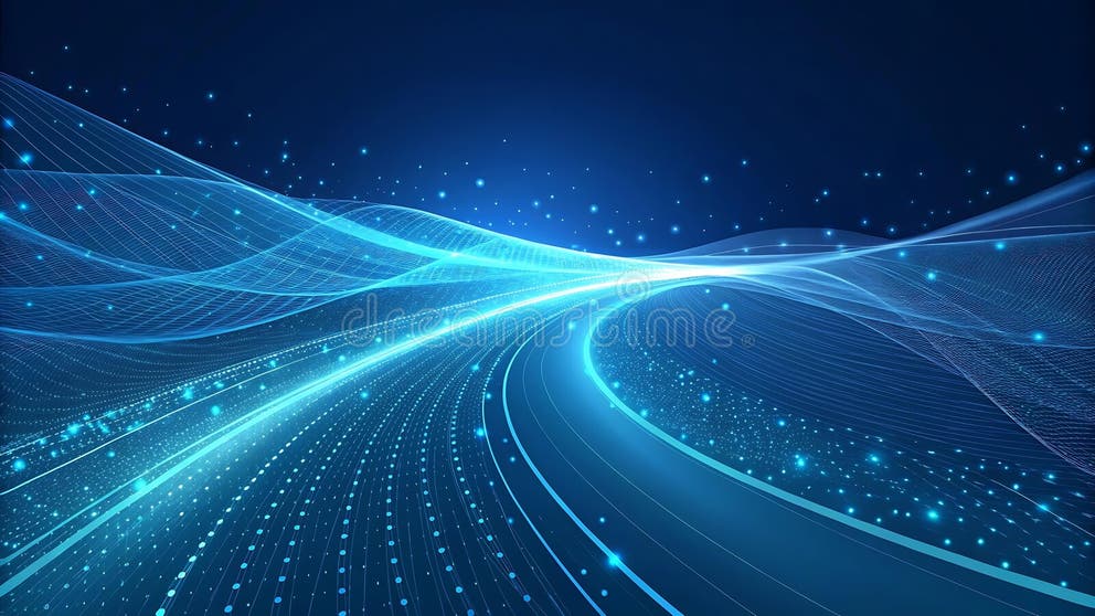 Abstract Blue Digital Wave Network Technology Background Futuristic ...