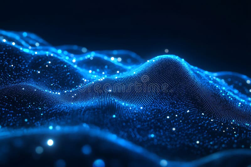 Abstract Blue Digital Wave Particle Flow Background Stock Illustration ...