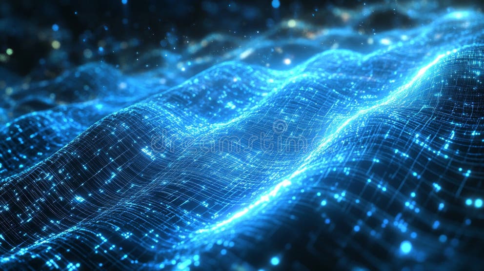 Abstract Blue Digital Waveform Network Data Flow Stock Image - Image of ...