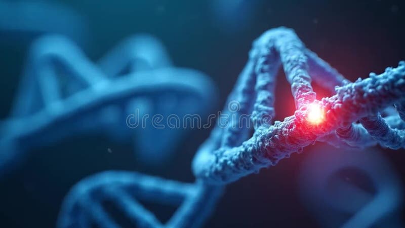 Abstract Blue DNA Double Helix Molecule with Red Spotlight, Science ...