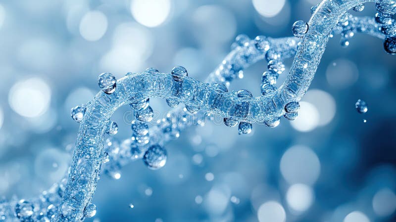 Abstract Blue DNA Double Helix Structure with Water Droplets Stock ...