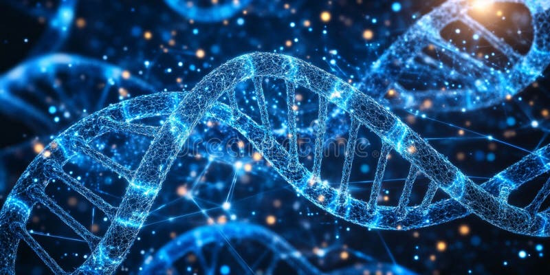 Abstract Blue DNA Strand Digital Art Genetic Science Background 3d Cell ...