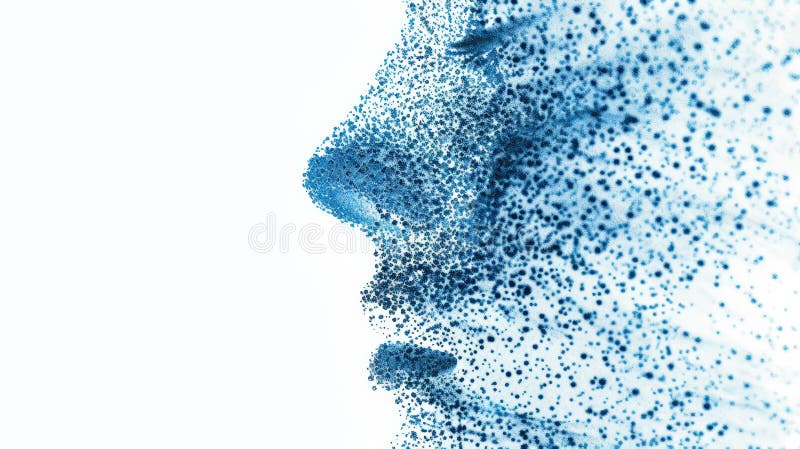 Abstract Blue Dot Particle Face Design Stock Photo - Image of concept ...
