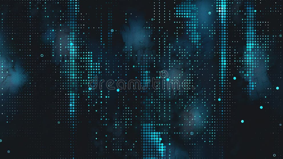 Abstract Blue Dot Pattern on Black Background Digital Art Technology ...