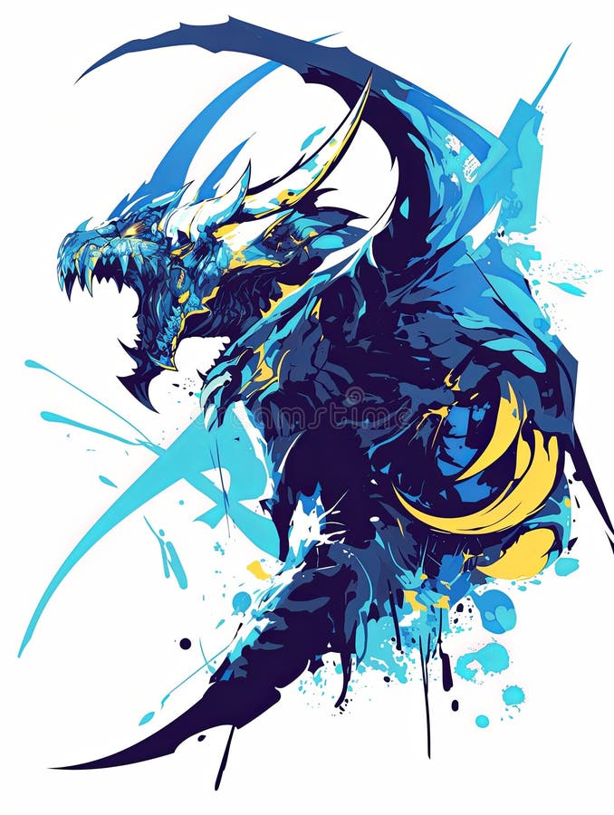 Abstract Blue Dragon Illustration with Splash Paint Effect Stock ...