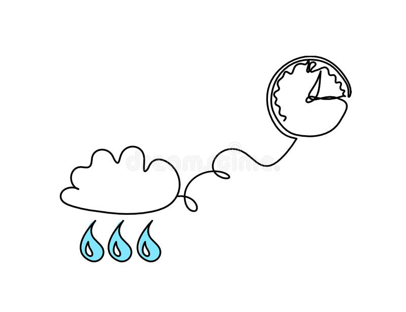 Abstract Blue Drop with Clouds and Clock As Line Drawing on White Stock ...