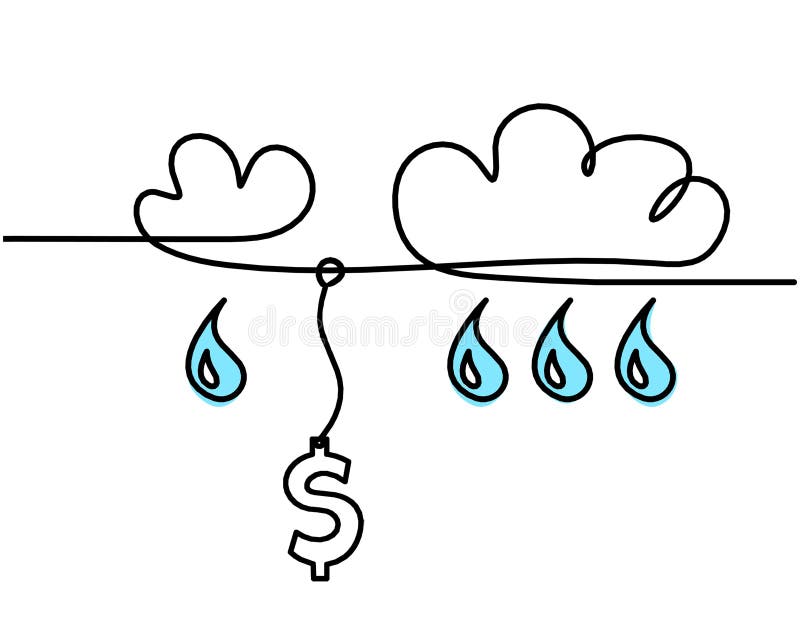 Abstract Blue Drop with Clouds and Dollar As Line Drawing on White ...