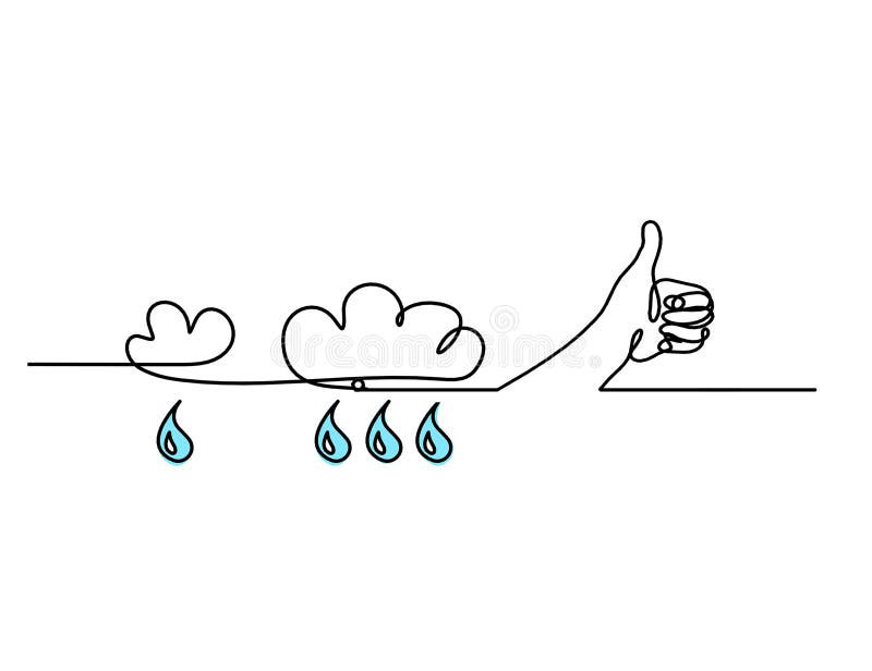 Abstract Blue Drop with Clouds and Hand As Line Drawing on White Stock ...