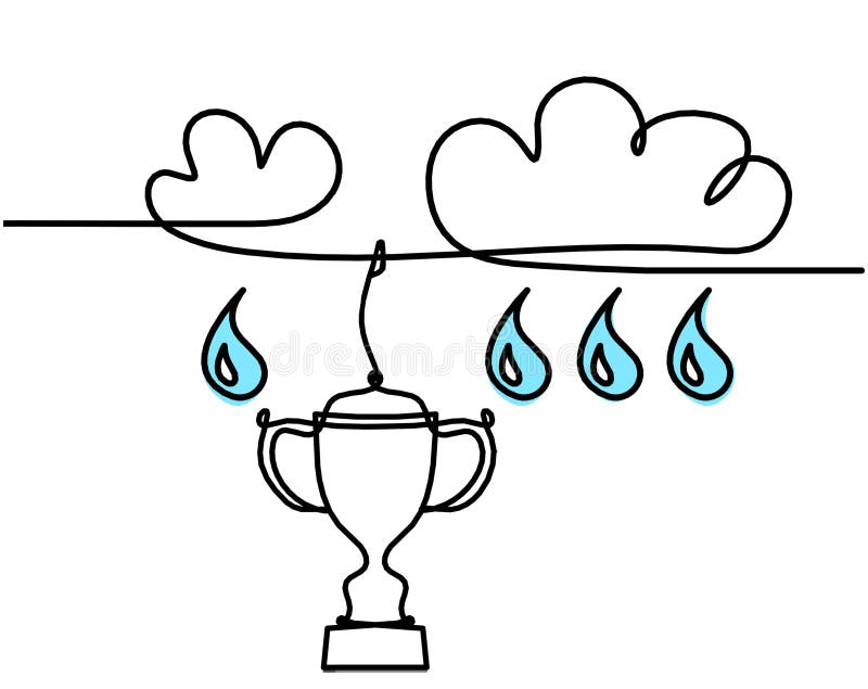 Abstract Blue Drop with Clouds and Trophy As Line Drawing on White ...