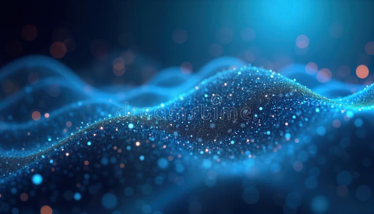 Abstract Blue Dynamic Tech Background. Digital Waves, Network System Show Neural Connections ...