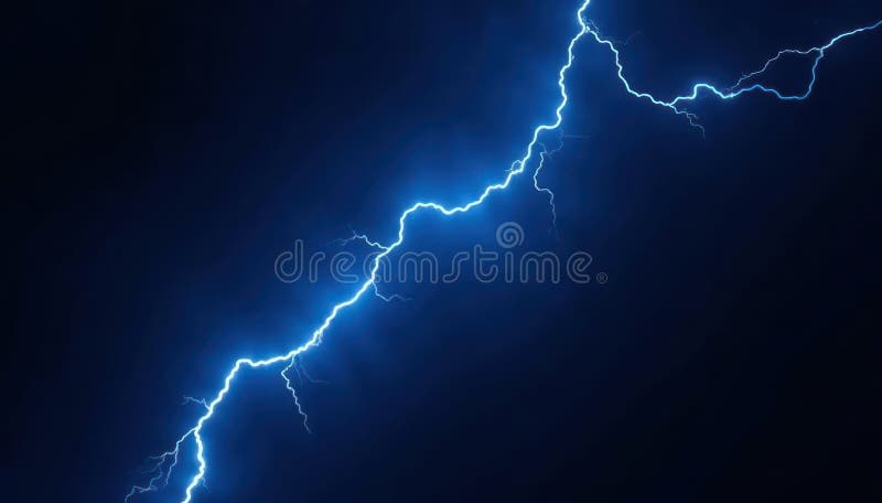Abstract Blue Electric Lightning Bolt, Stark Black Background, Current ...