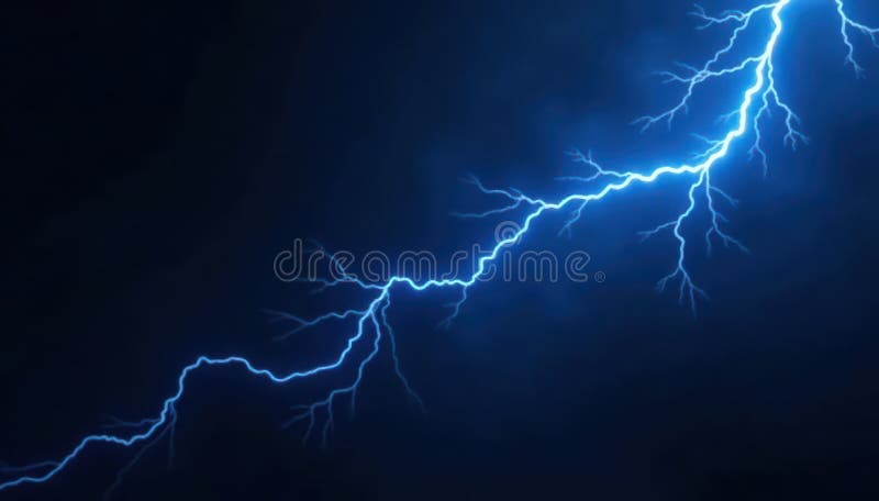 Abstract Blue Electric Lightning Bolt, Stark Black Background, Energy ...