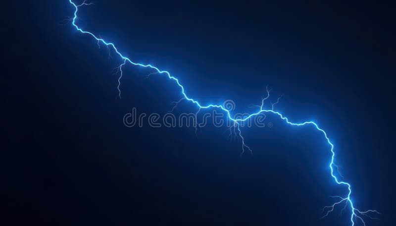 Abstract Blue Electric Lightning Bolt, Stark Black Background ...