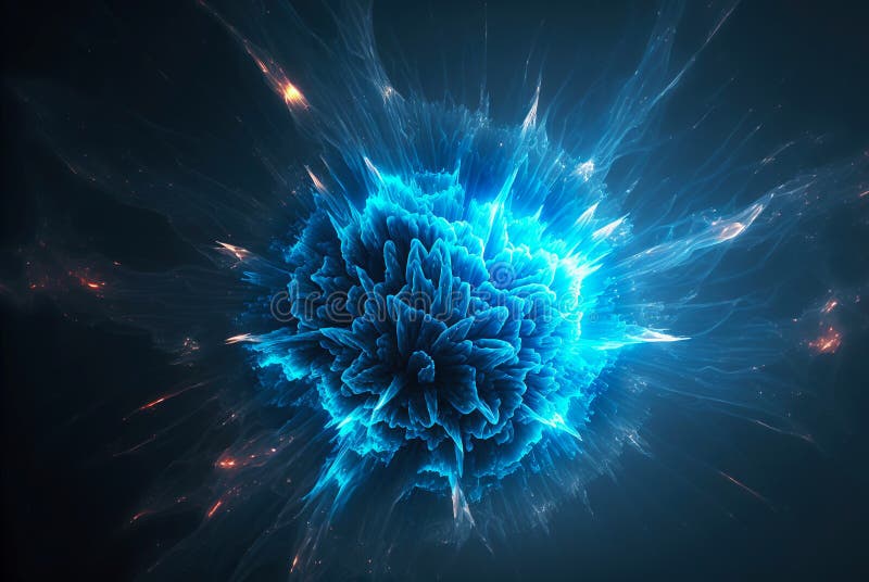 Abstract Blue Energy Burst with Electric Protuberances. Futuristic ...