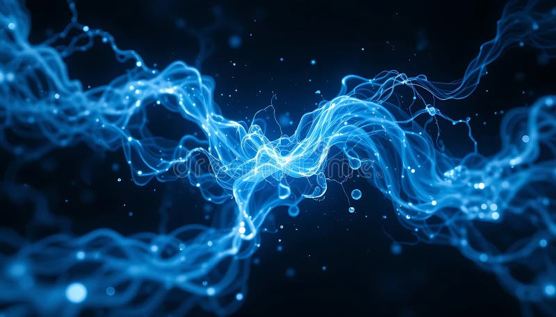 Abstract Blue Energy Flow, Dynamic Light Trails, Glowing Particles ...