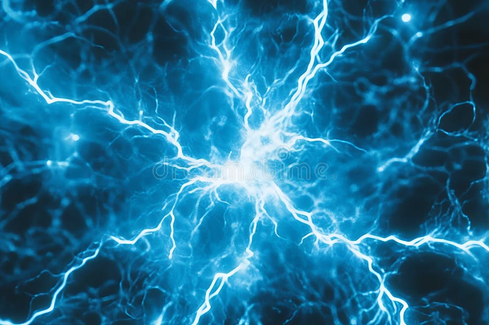 Abstract Blue Energy Plasma Lightning Bolts Background Image Stock ...