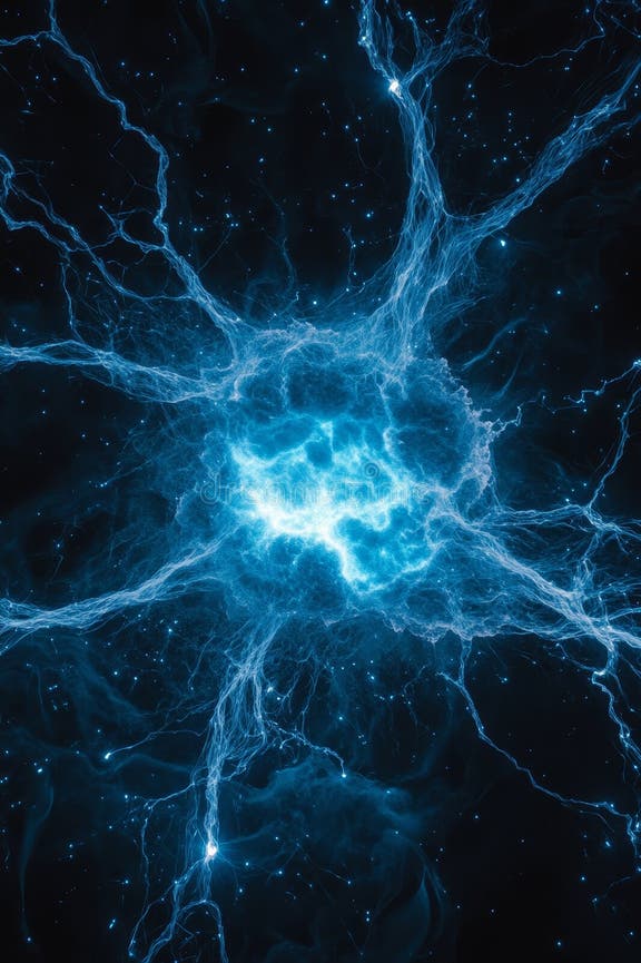 Abstract Blue Energy Source with Electric Tendrils, Neural Network, and ...