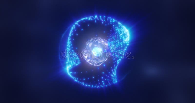 Abstract Blue Energy Sphere with Flying Glowing Bright Particles ...