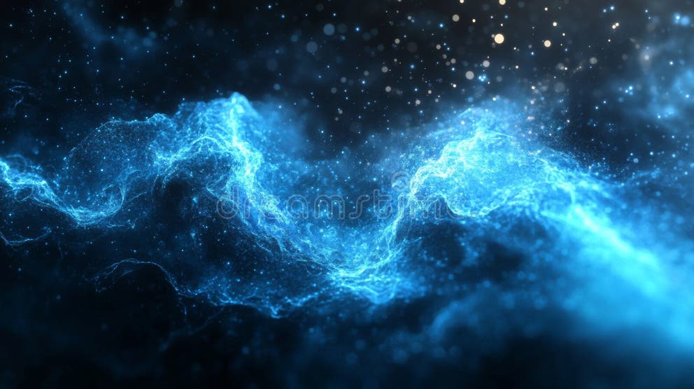 Abstract Blue Energy Wave Background with Glowing Particles Stock ...