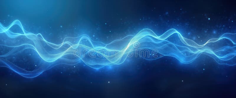 Abstract Blue Energy Wave Flows on Dark Backdrop. Digital Lightwave ...