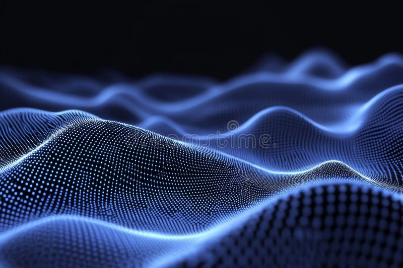 Abstract Blue Energy Waves are Prominently Displayed on a Dark ...