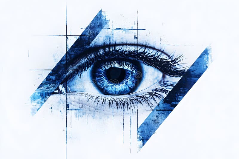 Abstract Blue Eye with Geometric Elements and Detailed Iris in White ...