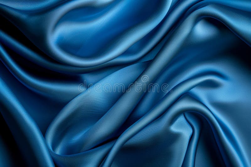 Abstract Blue Fabric Texture. Silk Waves and Flowing Satin Surface ...