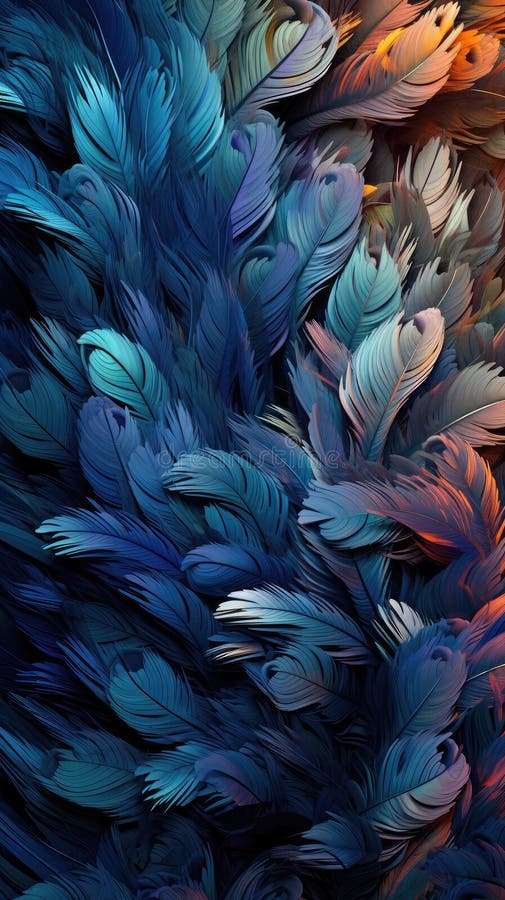 Abstract Blue Feather Wallart Mockup, Generative AI Stock Illustration ...