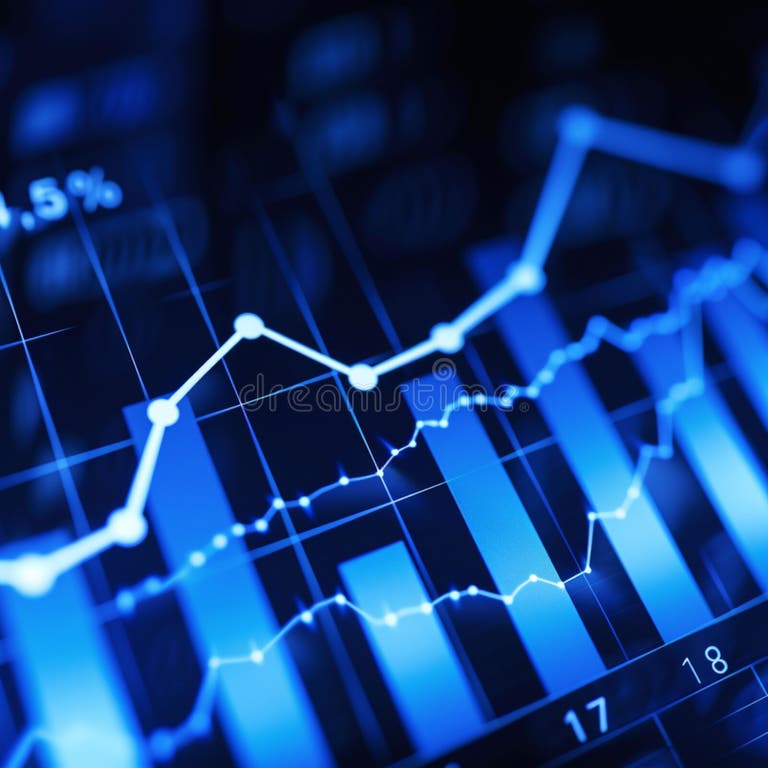 Abstract Blue Financial Graph with Fluctuating Lines and Bars. Stock ...