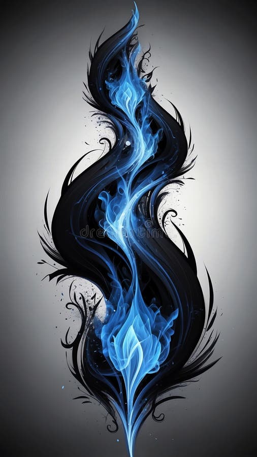 Abstract Blue Fire Design in Black Ai Generated Stock Illustration ...